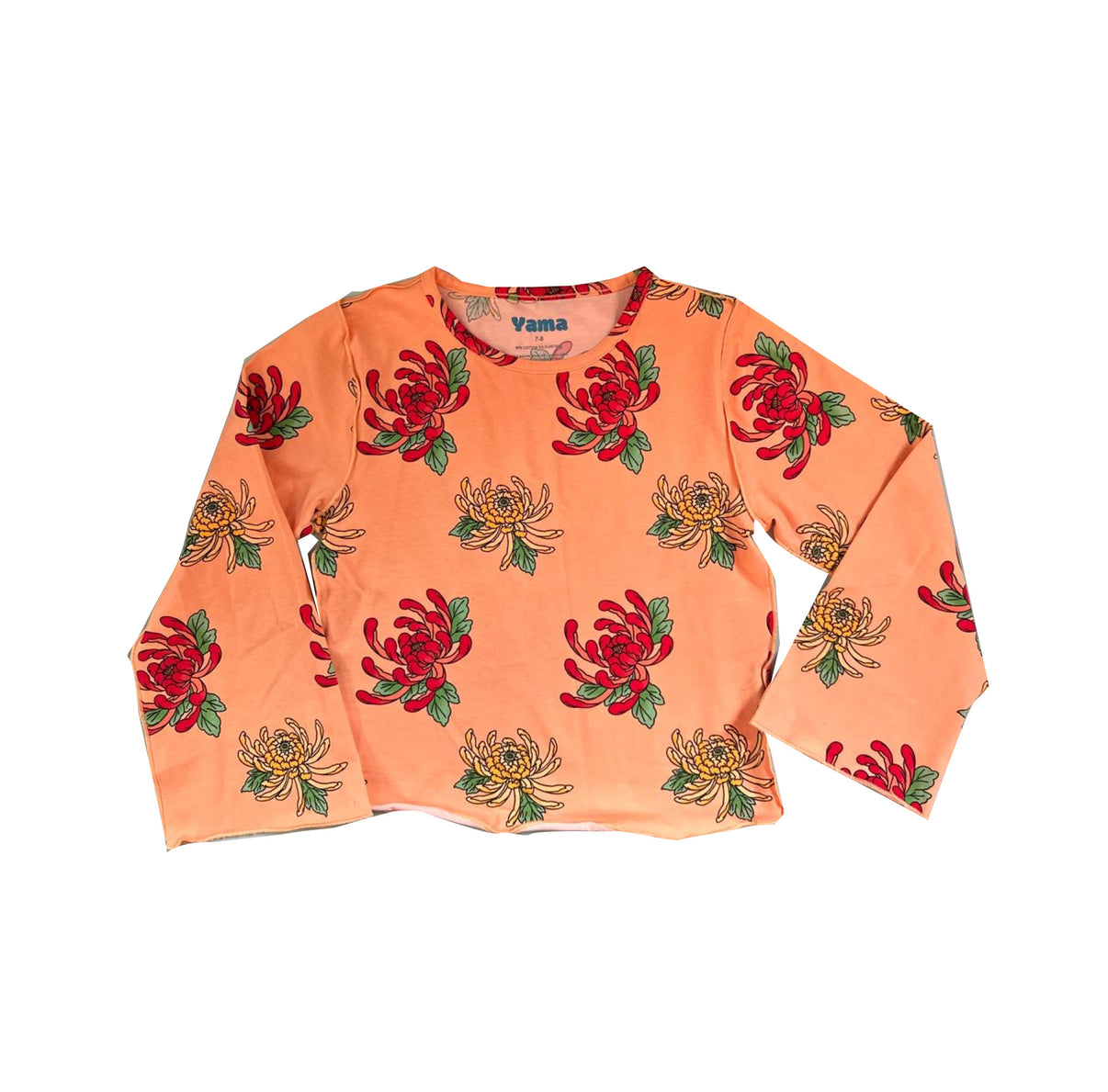 HALF PRICE SALE! Trumpet sleeve top- Peach Flower print – Yama Clothing